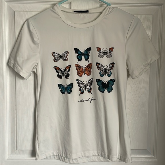 SHEIN | Shirts & Tops | Shein Girls Butterfly Short Sleeve Shirt White ...